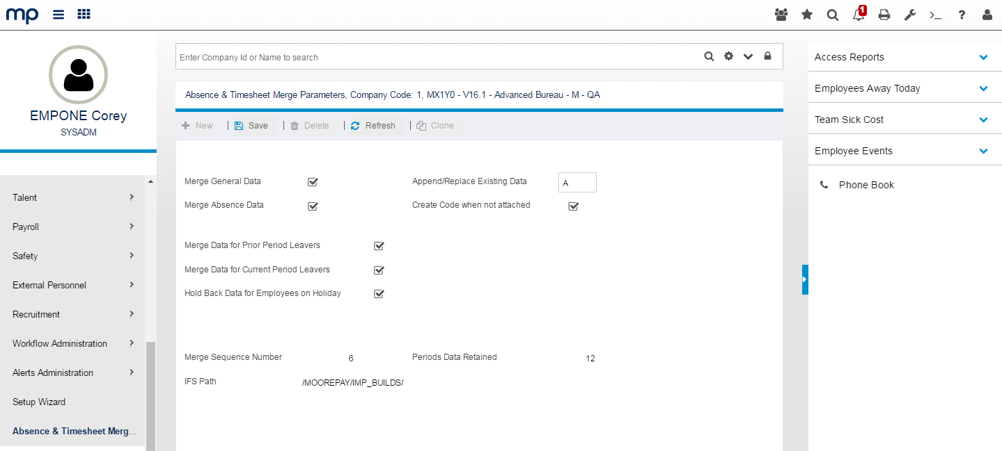Absence & Timesheet Merge Parameters